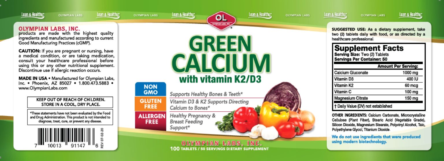 GREEN CALCIUM TABLETS with Vitamins D3, K2, & C | Olympian Labs