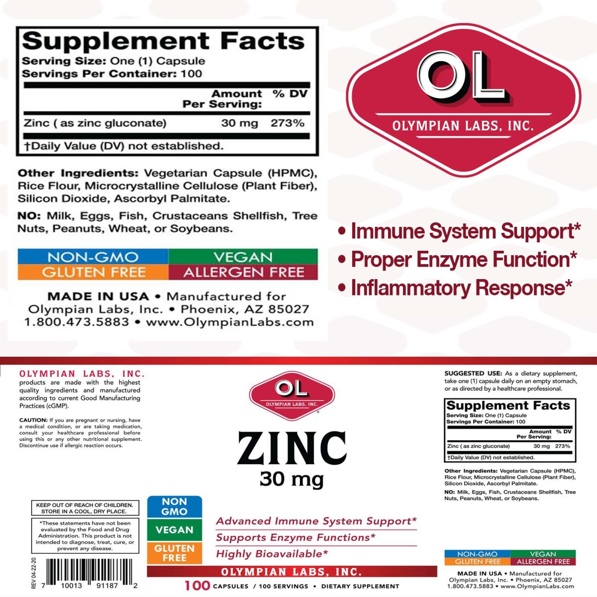 Zinc 30mg Capsules | Olympian Labs